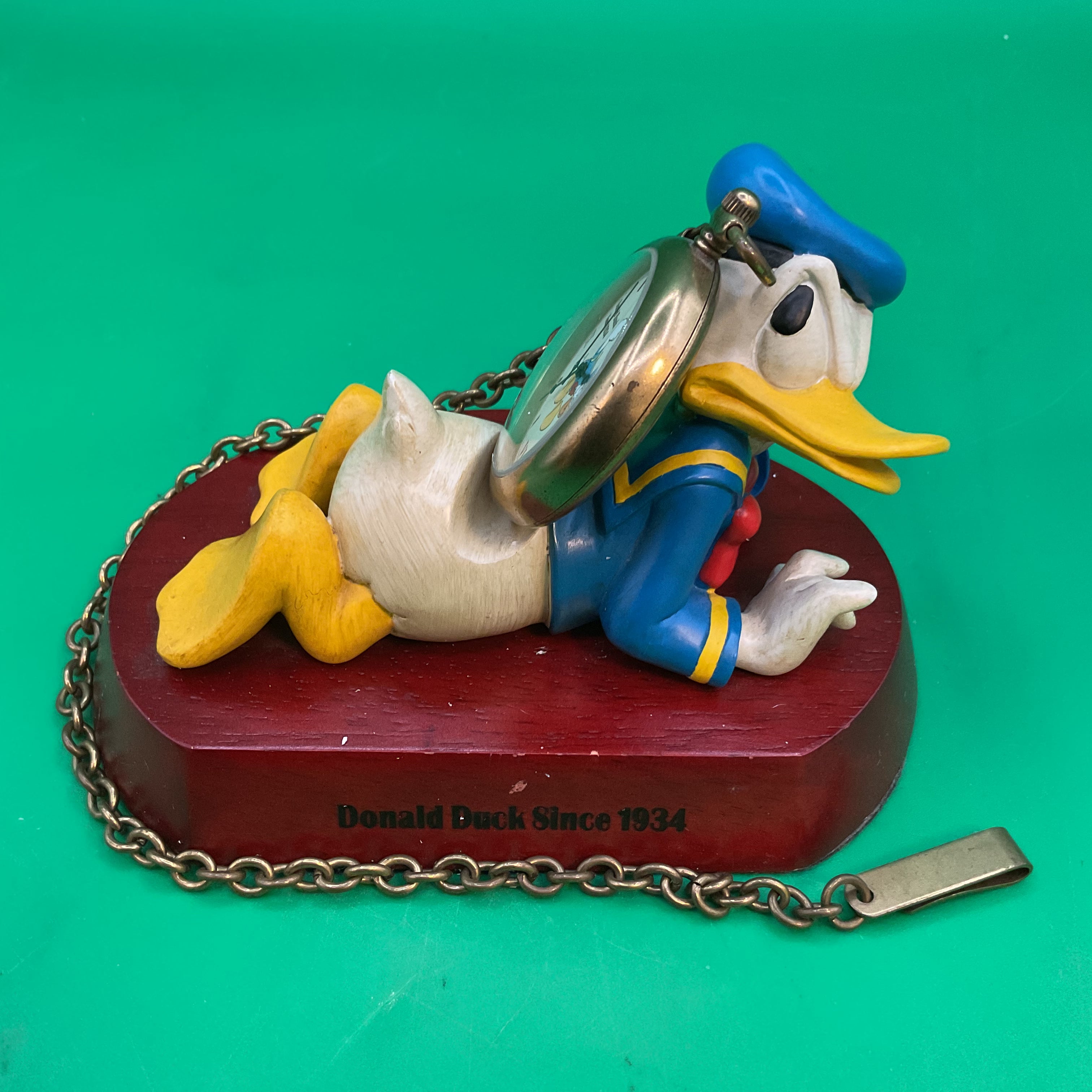 Vintage Donald Duck Pocket Watch And Wooden Donald Display Holder Set ...