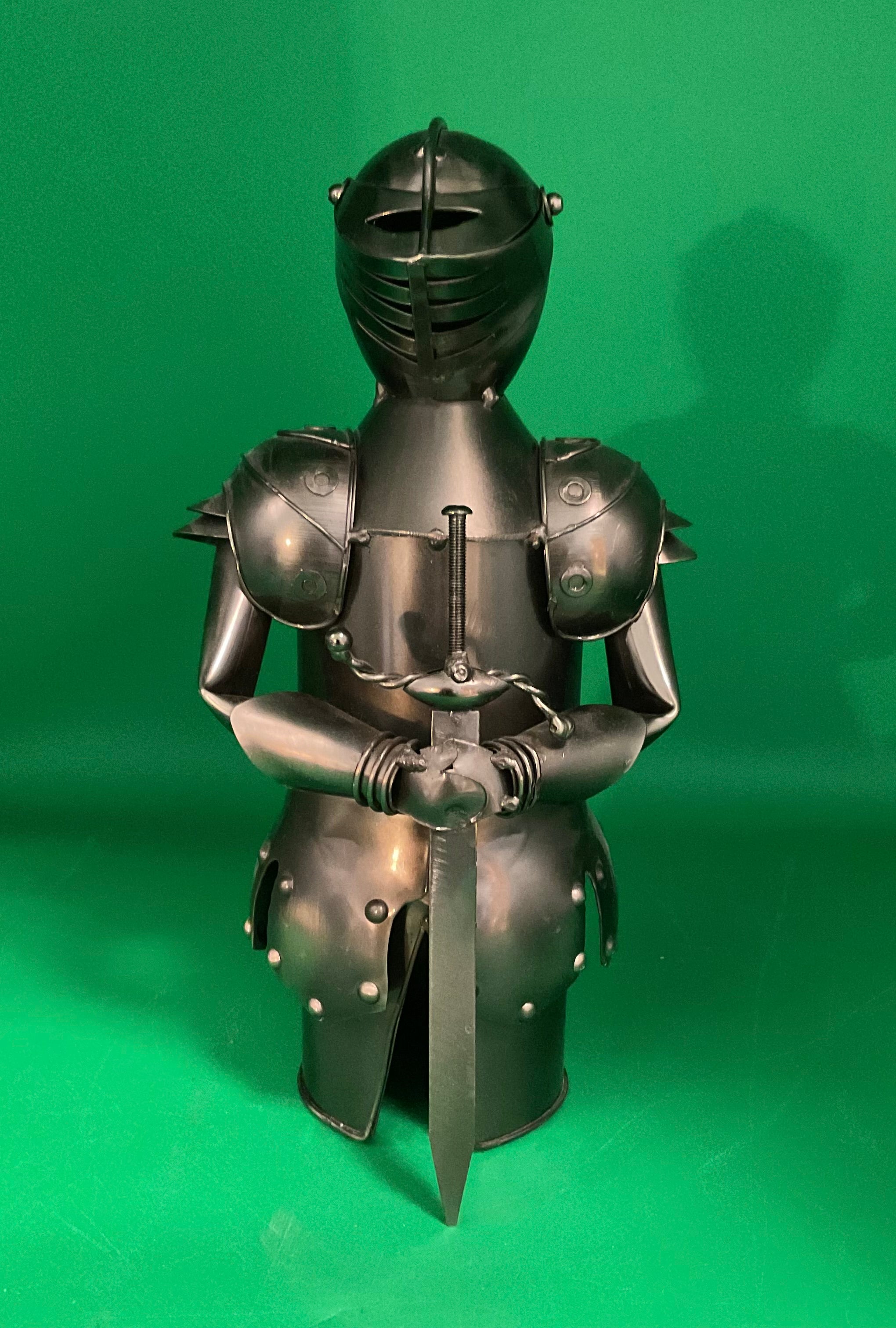 Metal 11" Medieval Knight Amor Wine/Whiskey Bottle Holder Bar Decor ...