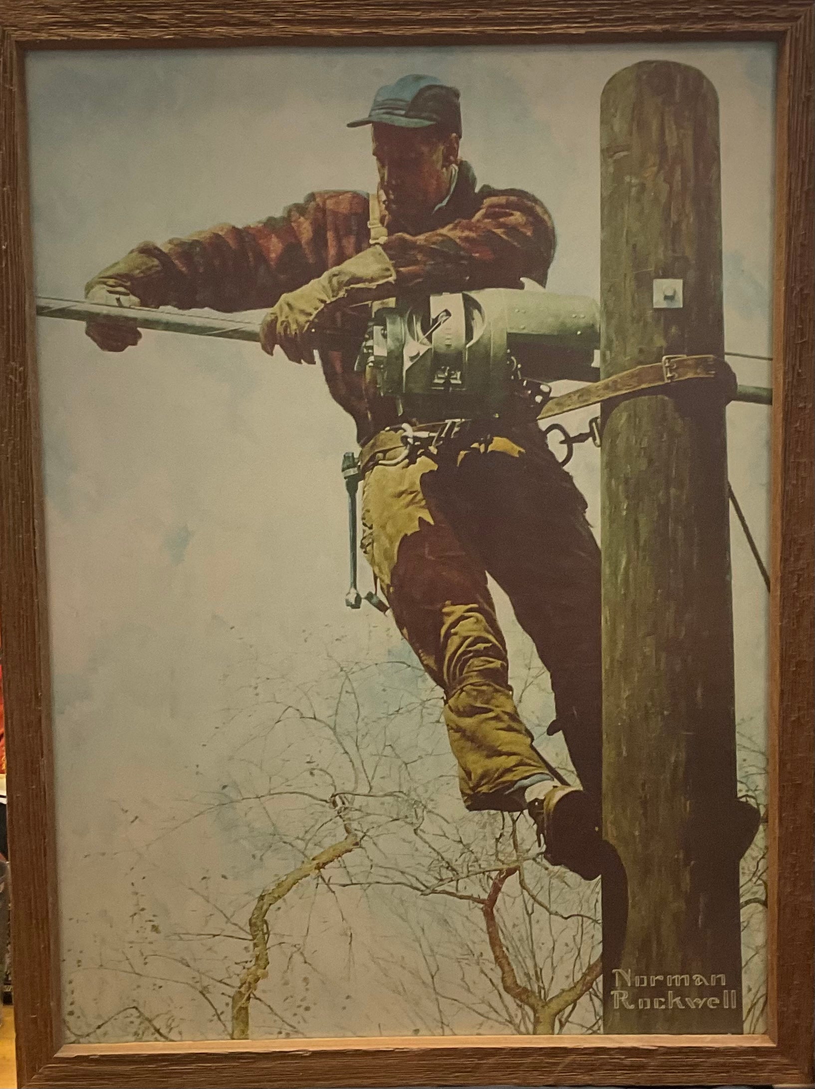 Vintage 1949 "The Lineman" Framed Poster Wall Art By Norman Rockwell ...