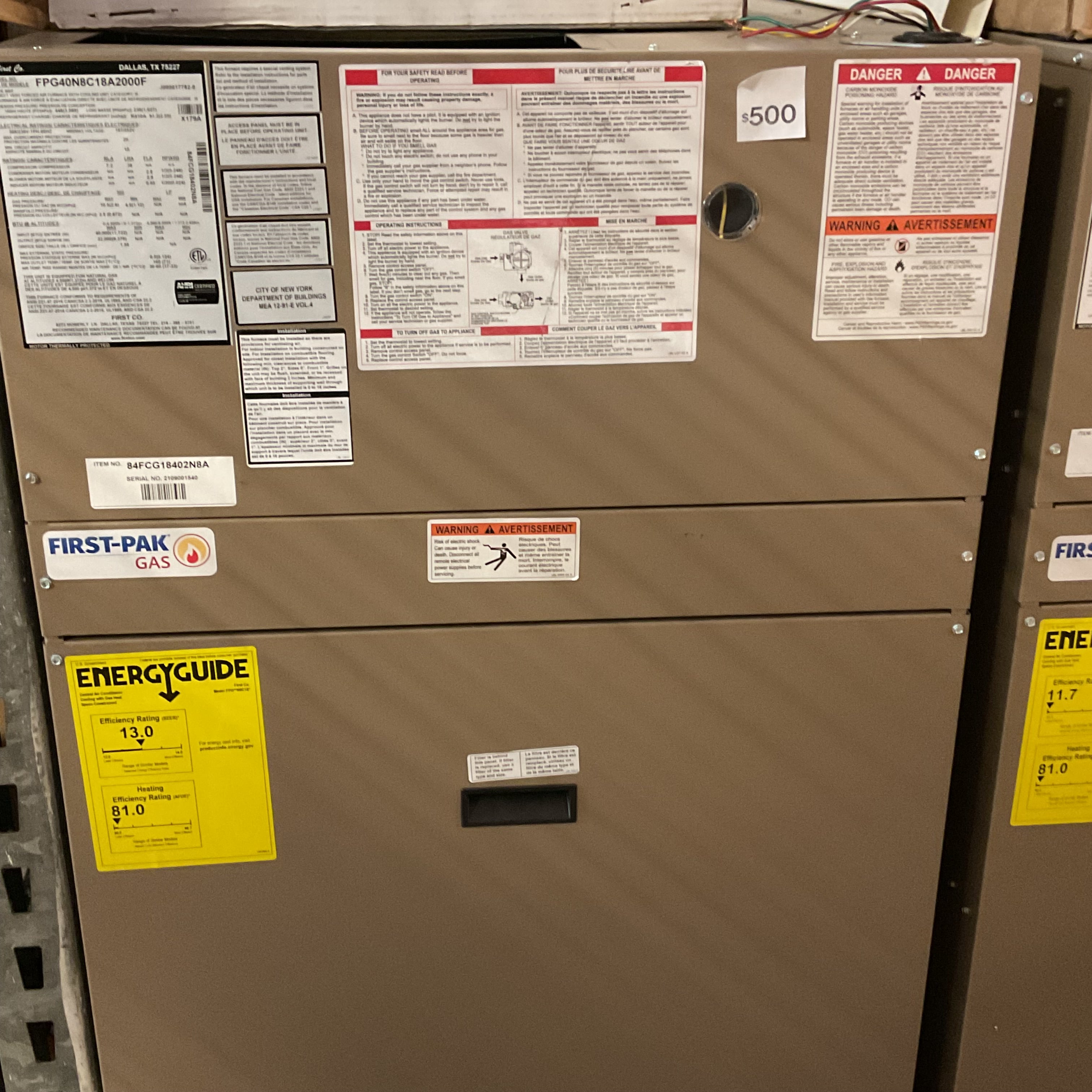 First-Pak Gas Fired Vertical Packaged Heating And Cooling Units Self ...
